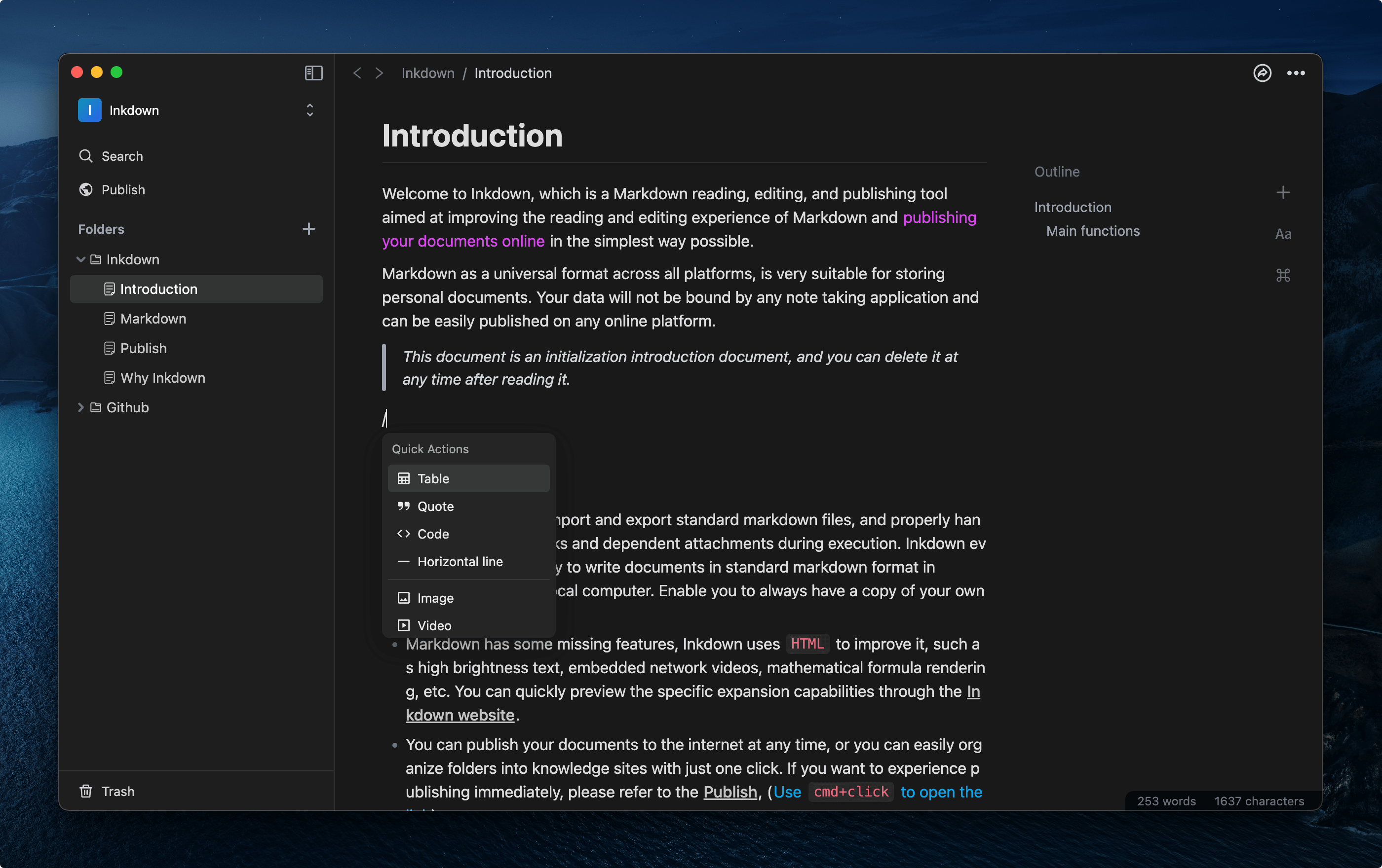 Inkdown – markdown editing and publishing too