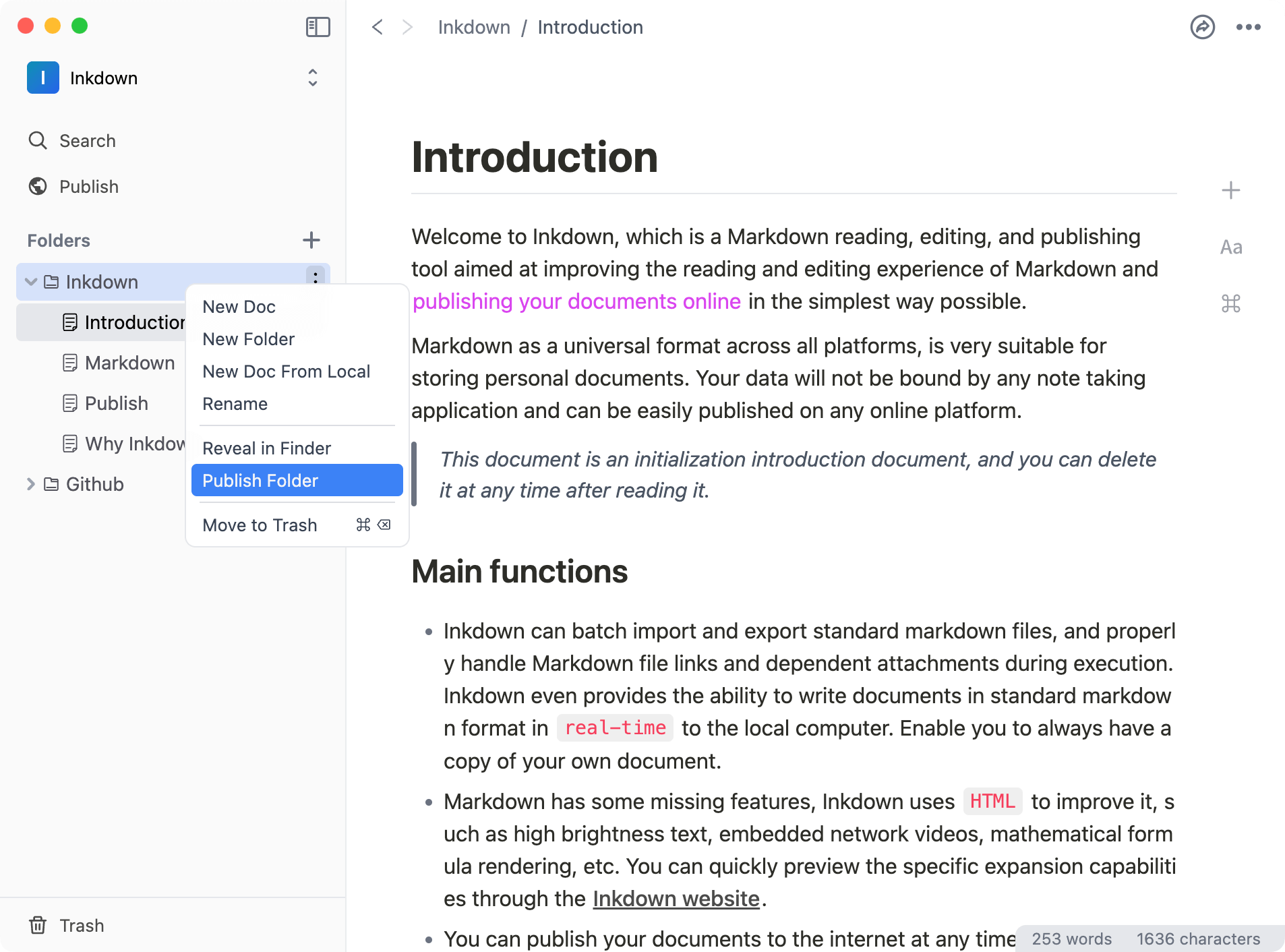 Inkdown – markdown editing and publishing too